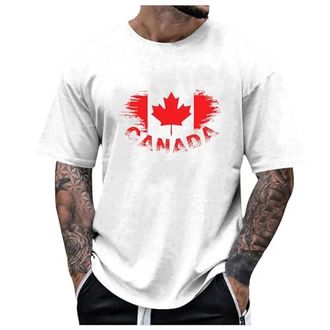 Generic T-shirt d&eacute;t&eacute; pour homme avec impression partielle pour la f&ecirc;te nationale canadienne, Blanc., L
