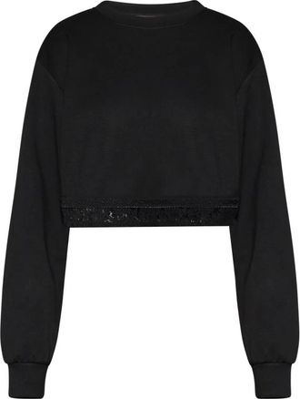 John Richmond Femme, Sweatshirts et sweats &agrave; capuche, Noir, Taille: 38 FR SweaT-shirt Court avec D&eacute;tails Contrast&eacute;s