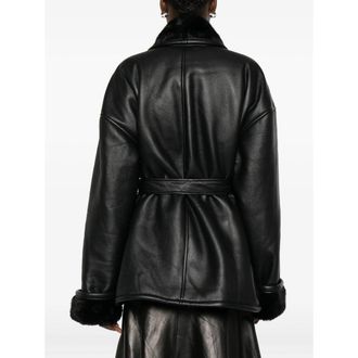 Viktoria Chan Belted Shawl Lapel Calf Leather Jacket - Black