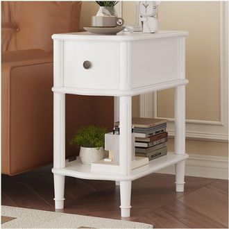 Generic Beistelltisch mit Schublade, schmaler Retro-Beistelltisch, Nachttisch for Schlafzimmer, Wohnzimmer, Wohnheim, moderner minimalistischer Nachttisch(Whi