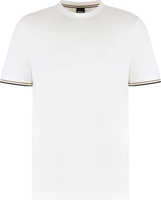 HUGO BOSS Homme, Tops, Blanc, Taille: M T-shirt &agrave; col rond avec bordure ray&eacute;e