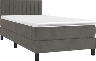 vidaXL Boxspringbett mit Matratze Dunkelgrau 90x200 cm Samt Vidaxl