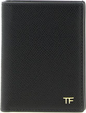 Tom Ford Homme, Accessoires, Noir, Taille: ONE Size Porte-cartes Pliant en Cuir Grain&eacute; Fin