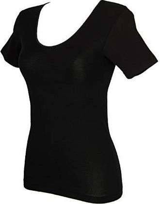 Ragno T-Shirt Femme Maillot à Manches Courtes 85% Laine mérinos et 15% Soie Item 074027, 020 Nero, XL