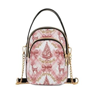 Mnsruu Petit sac &agrave; bandouli&egrave;re en cuir avec noeud en forme de cerf et carreaux pour femme