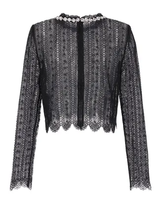 Self Portrait Womens Top Black Lace With Crystals Polyester Tops