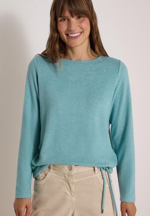 Cecil Langarmshirt CECIL, Damen, Gr. XXL (46), blau (mineral blau melange), Stoff, 67% Viskose, 28% Polyester, 5% Elasthan, unifarben, normal normal, Rundha