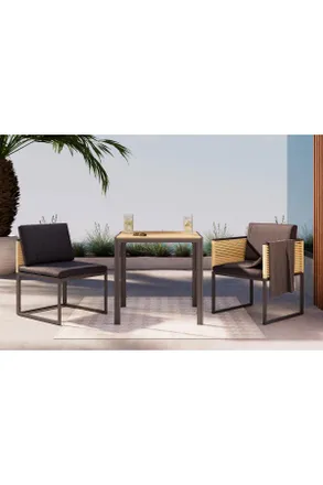 ambia GARDEN Balkonset, Anthrazit, Gelb, Dunkelgrau, Metall, Kunststoff, Textil, 3-teilig, F&uuml;llung: Schaumstoffflocken, eckig, 69.5x74x70 cm, platzsparend verstaub