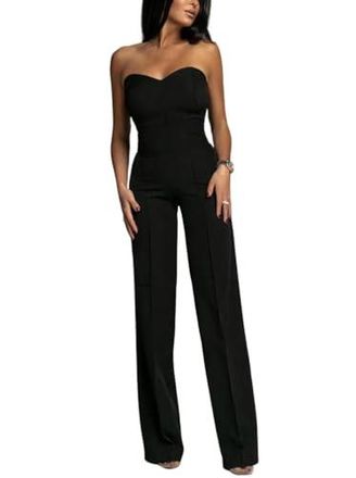Minetom Combinaison Femme Chic &Eacute;paules D&eacute;nud&eacute;es Jumpsuit Une Pi&egrave;ce Tenue Mariage Soir&eacute;e F&ecirc;te Overall B Noir XXL