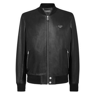 Philipp Plein Homme, Vestes, Noir, Taille: M Leather Bomber LS