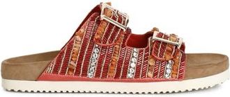 Caf&egrave;noir Pantoufle &Agrave; Double Boucle Brod&eacute;e, Pour Femme, Couleur Rouge, Taille 35