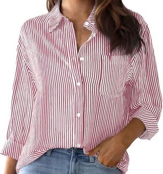 Generic 2026 Chemisier Femme Chic &Eacute;l&eacute;gant Coton T-Shirt Surdimensionn&eacute;e Manches Longues Blouse Col en V Boutonn&eacute; Tunique Couleur Unie Chemise D&eacute;contract&eacute; Resp