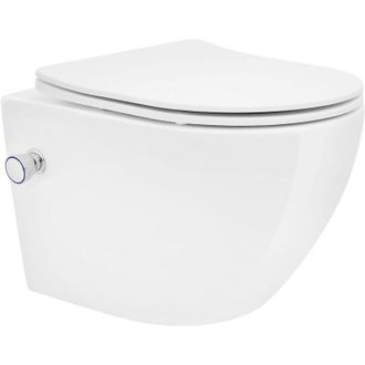 ECD Germany Ecd Germany - Sp&uuml;lrandloses Wand H&auml;nge Dusch wc Wei&szlig; kurz aus Keramik mit Bidet-Funktion, Wand wc mit WC-Sitz Soft-Close Absenkautomatik