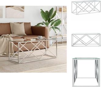 vidaXL Couchtisch 110x45x45 cm Edelstahl und Glas - Esszimmertisch - Couchtisch - Wohnzimmertisch - Sideboard - Edelstahltisch