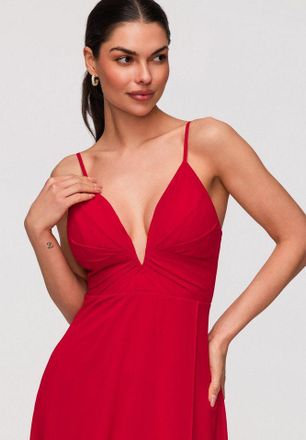 Ombre Abendkleid Abendkleid Maxi mit V-Ausschnitt elegant Rot S (kein Set, 1-tlg) hoher Schlitz