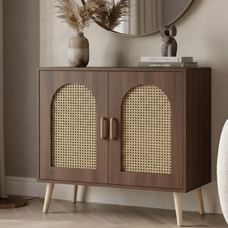 Mendler Kommode HWC-P51, Schrank mit T&uuml;ren Anrichte Stauf&auml;cher, Poly-Rattan MDF Melamin 79x80x40cm - braun