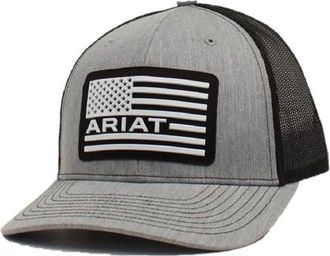 Ariat Western Mens Cap Baseball Hat USA Flag Patch Mesh Snap Grey