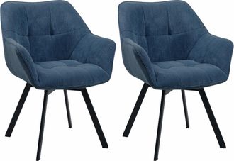 Clp Esszimmerstuhl 2er Set ergonomisch Jordi Cord, drehbar mit Armlehnen, Polstersessel, 4-Fuß-Metallgestell, bis 150 kg, mit Bodenschonern, Farbe:blau