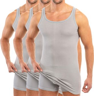 Hermko 3007 3er Pack extralanges Herren Unterhemd (+10 cm) Tank Top aus 100% Bio-Baumwolle, Größe:D 10 = EU 4XL, Farbe:grau