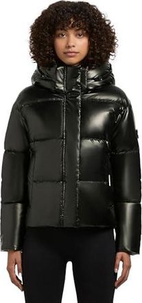 Khujo Veste dhiver chaude à capuche pour femme, courte, aspect brillant, avec capuche amovible Devina Shiny-YM XS-XXL, vert foncé, XL