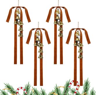 Generico Arborescence De Noël | Velours Avec Cloches - 4 Stück Ornements Arbre De Noël, Décorations Saisonnières Pour Cheminée, Porte, Manteau, Guirlande, Swag