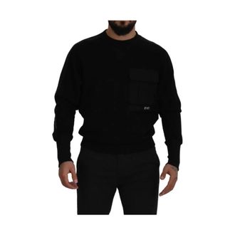 Dolce & Gabbana Schwarzer Baumwollmischung Crewneck Pullover - - Sweatshirts & Hoodies - Herren - Schwarzk - XS