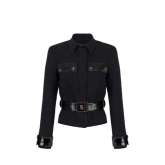 Elisabetta Franchi Schwarze Doppelkreppjacke mit Toggles - - Jackets - Damen - Schwarzk - L