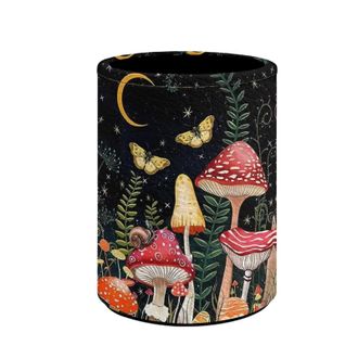 CHAQLIN Niedlicher Stifthalter f&uuml;r Damen und M&auml;dchen, mit Pilz-Schmetterling, PU-Leder, Stiftehalter, St&auml;nder, Tasse, Make-up-Pinselhalter, Aufbewahrungsbox, 