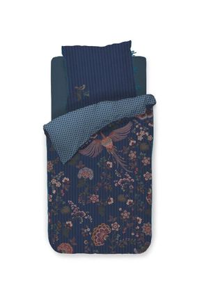 Pip Studio PiP Studio Bettw&auml;sche Buenas Noches Dunkelblau Perkal Bl&uuml;ten Vogel Gestreift Ornamente Paisley, Gr&ouml;&szlig;e:155 cm x 220 cm