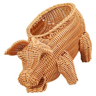 BESPORTBLE Obstkorb aus Imitationsrattan in Schweinchenform Multifunktionaler Aufbewahrungskorb f&uuml;r Haushalt und K&uuml;che Geflochtener Dekokorb Platzsparend und Rob