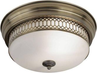Searchlight Plafonnier edinburgh 2L salle de bain IP44 clii métal laiton antique avec verre opale E27 2x60w max diamètre 35cm