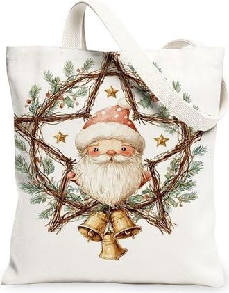 Generic Sacs fourre-tout vintage en toile motif P&egrave;re No&euml;l, sacs d&eacute;picerie r&eacute;utilisables, l&eacute;gers et lavables en toile pour le shopping, la plage, le pique-niqu