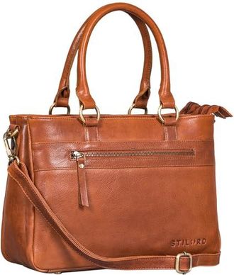 STILORD Frauke Sac a main en cuir organisé Femme Vintage Sac-à-bandoulière Shopper Messenger Sac-en-cuir Sacs de bureau à poignée Cuir véritable, Couleur:texa