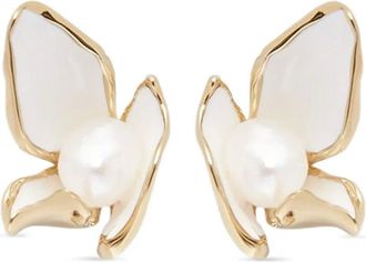 Erdem boucles doreille fleurs à perles artificielles - Blanc