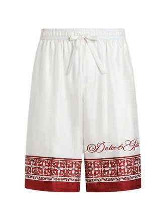 Dolce & Gabbana Bermuda Vanity En Serg&eacute; Jacquard Avec Imprim&eacute; Majolique