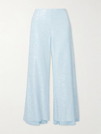 Jil Sander Pantalon Évasé Raccourci En Jacquard À Motif Fleuri - Bleu