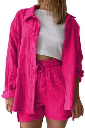 Generic Chemisier long en mousseline pour femme - Chemisier long surdimensionn&eacute; - L&eacute;ger et a&eacute;r&eacute; - Couleur unie - Chemise en coton et lin - Chemise &eacute;l&eacute;gante &agrave; 