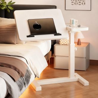 Generic Nachttisch Mit Rollen, HöHenverstellbarer C-Tisch, Tv-Tablett Mit Klappbarer Tischplatte Und Verdeckten Rollen for Lernen, Arbeiten Und Spielen