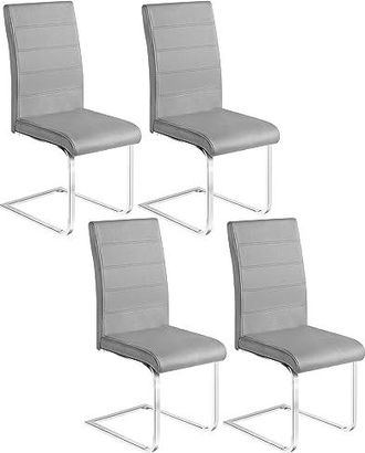 Woltu Lot de 4 Chaises Salle &agrave; Manger Cantilever, Pied Luge Rembourr&eacute;e, Ergonomique &agrave; Dossier Haut, pour Salon, Bureau, Balcon, en Velours, Gris Fonc&eacute;, BH37