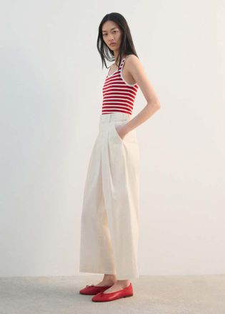 Mango Pantalon crop wide leg &agrave; pinces jaune pastel - Femme - XS - MANGO