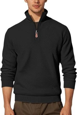 Generico Pull Homme Zip 1/4 Pull Doux Col Haut Pull Col Roul&eacute; Classique Pull-over Sport Loisirs T-shirt Sans Capuche Mythologie M&eacute;di&eacute;vale Nordique, Noir, XXXL
