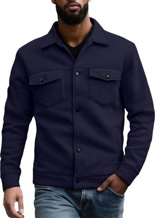 Generic Vestes pour homme avec poches - Veste de travail pour homme avec boutons - Col &agrave; revers - Veste de loisirs - Chemise longue - Veste de transition - Ve