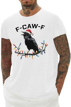 Generic Chemises imprim&eacute;es amusantes pour hommes - T-shirt de No&euml;l &agrave; col rond et ruban corbeau &agrave; manches courtes tendance et d&eacute;contract&eacute; imprim&eacute; pour l&eacute;t&eacute; et 