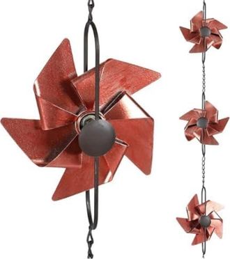 Generic Cha&icirc;ne de pluie en m&eacute;tal pour d&eacute;coration de jardin en plein air, 1,7 m en forme de moulin &agrave; vent rouge, d&eacute;rivation de leau de la goutti&egrave;re, alternativ