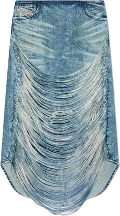 Diesel Femme, Jupes, Bleu, Taille: W28 Jupe midi en denim frang&eacute; et vieilli