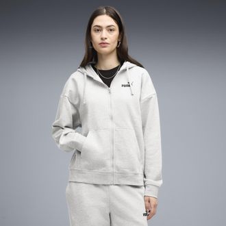 Puma Hoodie confort zipp&eacute; &agrave; petit logo N&deg; 1 ESS Femme, V&ecirc;tements, Gris, XXS
