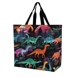 Generic Dinosaures Color&eacute;s Sac Fourre Tout Imperm&eacute;able Sacs De Courses Pliable Sac A Main Femme Pour Shopping Plage Quotidienne