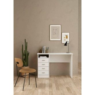 Dmora Dmora - Bureau lin&eacute;aire avec quatre tiroirs, couleur blanche, Dimensions 110 x 76 x 48 cm, avec emballage renforc&eacute;