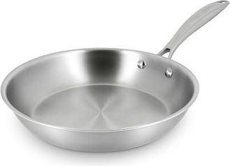 Menastyl Cuisson Poêle inox 18/10 Triply 20cm tous feux dont induction fabriquée en France - sans PFAS ni substances nocives - Compatible lave-vaisselle - Poignée rive