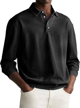Generic Polo de golf à manches longues pour homme, léger, respirant, décontracté, texturé, t-shirt de golf en plein air, pêche, course à pied, gym, Noir, XXL